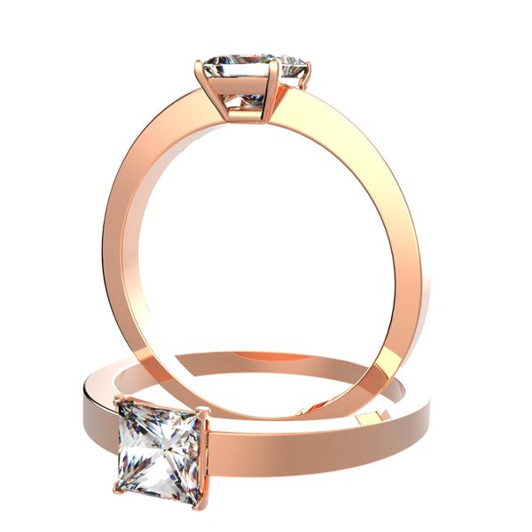Anillo Solitario Oro Rosa Diamante Princesa - Ref. 4859